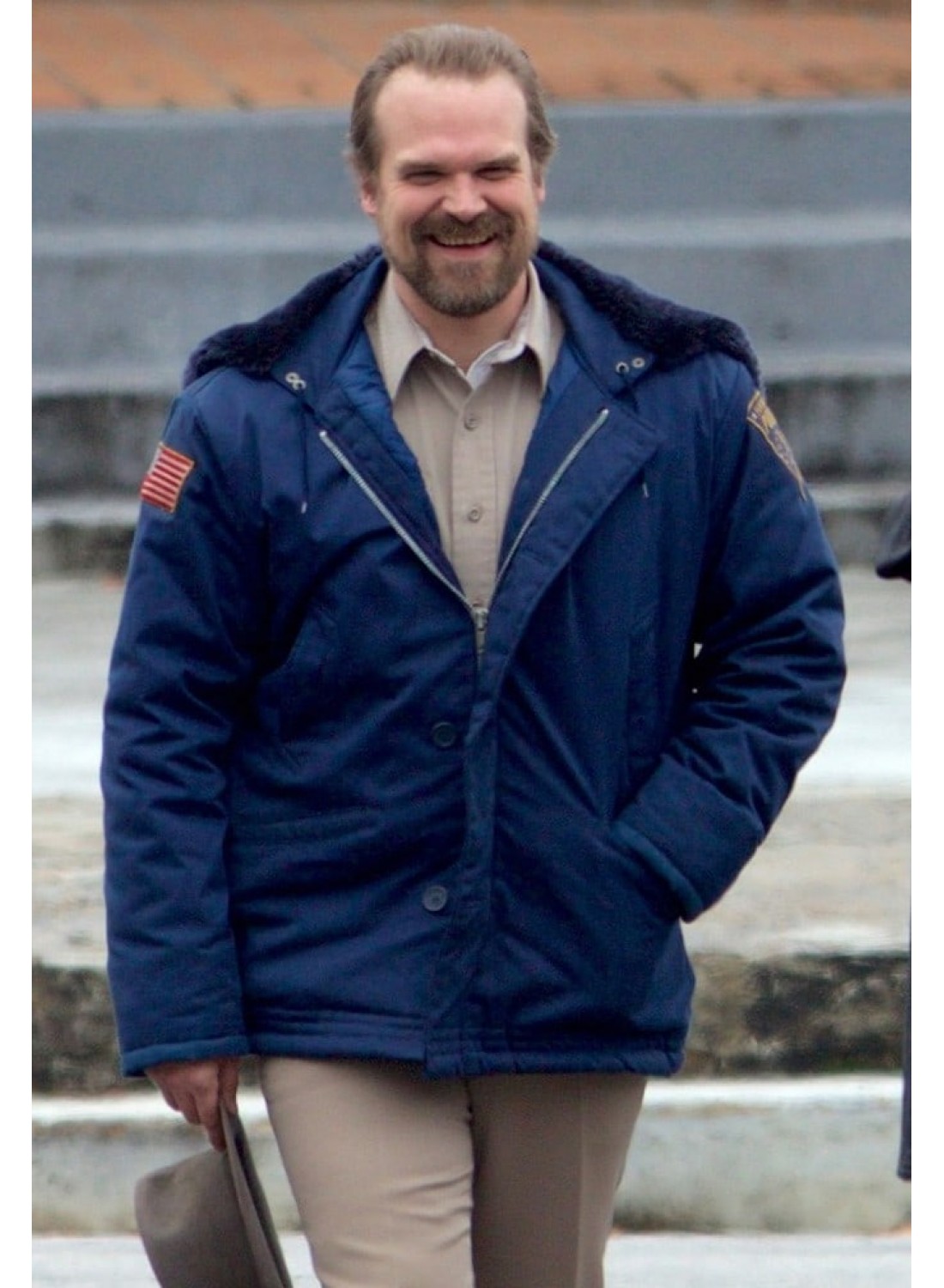David Harbour Stranger Things Jim Hopper Blue Hooded Jacket