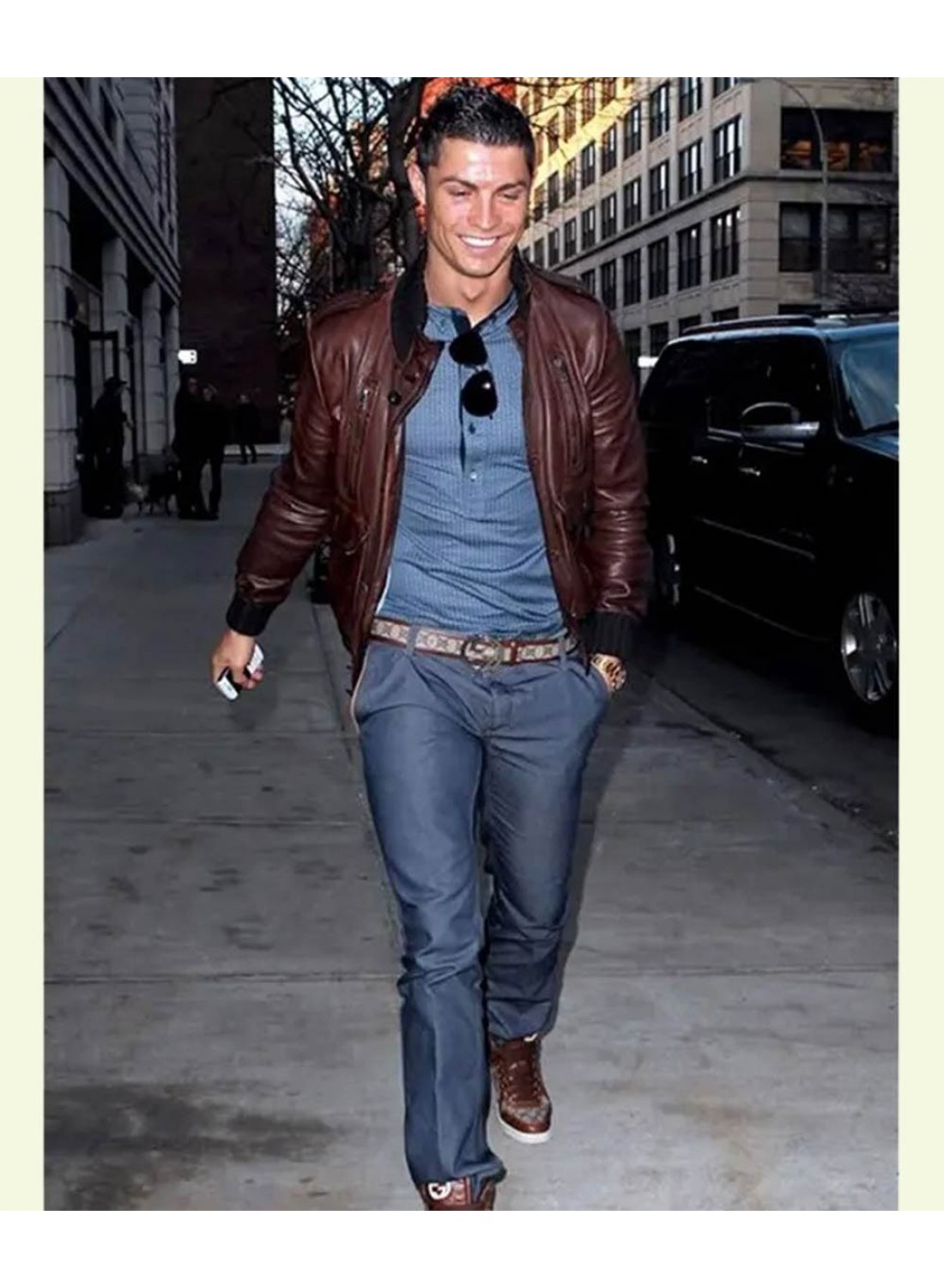 Cristiano Ronaldo Brown leather Jacket