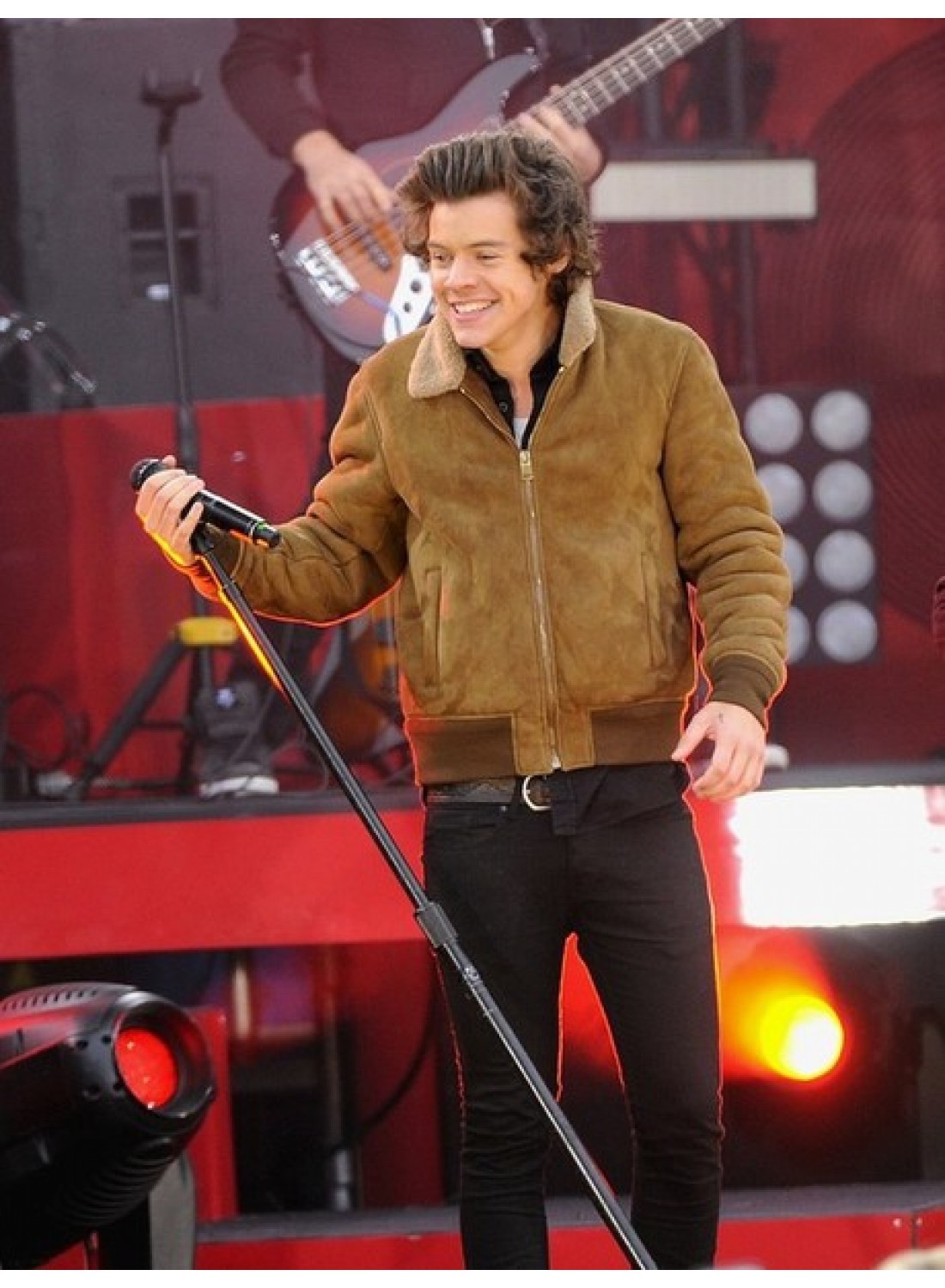 Harry Styles Fur Collar Brown Suede Leather Bomber Jacket
